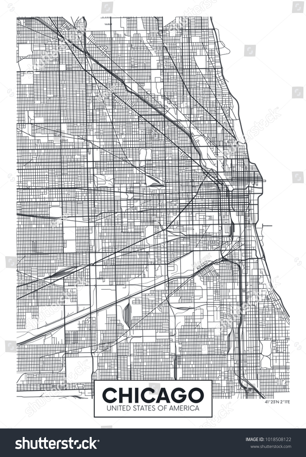 Detailed Vector Poster City Map Chicago Stock Vector (Royalty Free ...