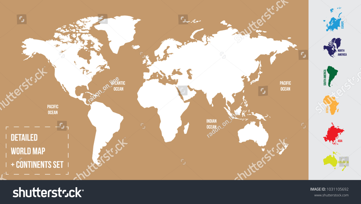 Detailed World Map Continents Set Stock Vector (Royalty Free ...