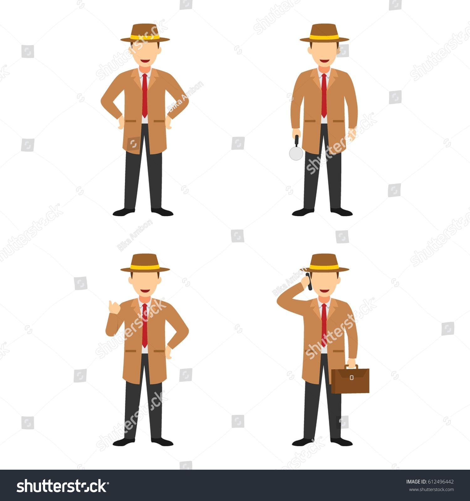 Detective Character Design Vector Stock Vector (Royalty Free) 612496442 ...
