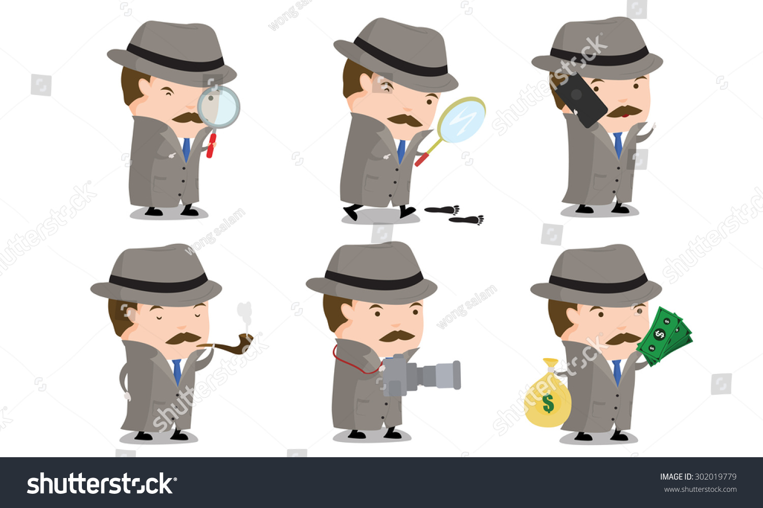 Detective Mascot Set One Stock Vector (Royalty Free) 302019779 ...