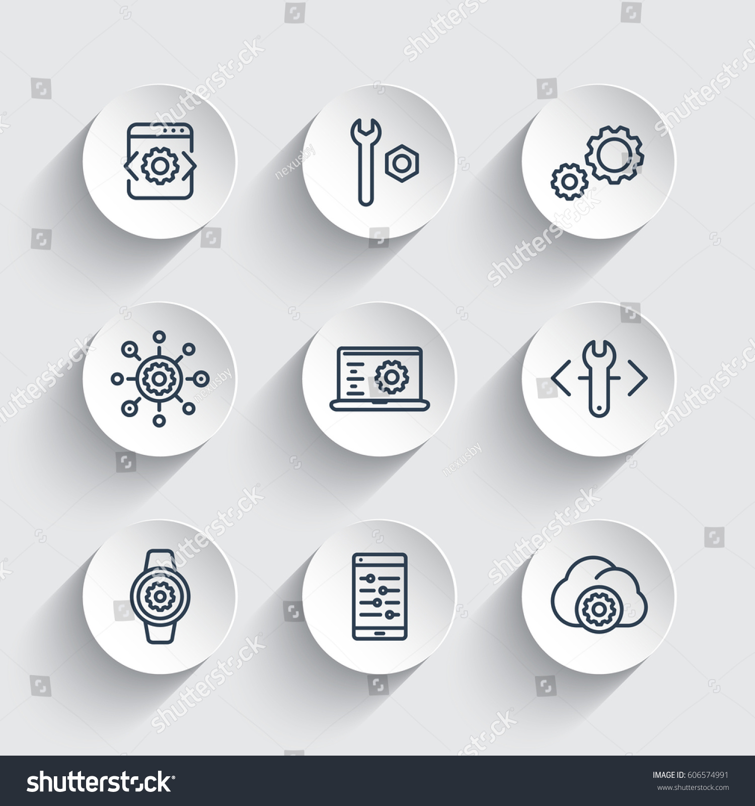 Development Engineering Configuration Setting Line Icons Stock Vector