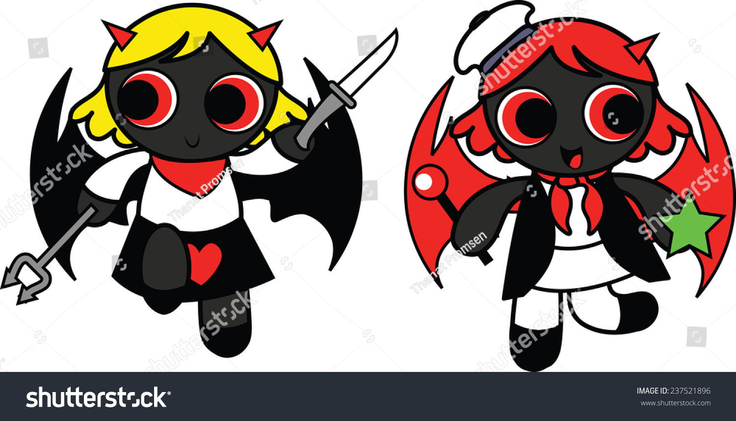 Devil Angel Cartoons Set Stock Vector (Royalty Free) 237521896 ...