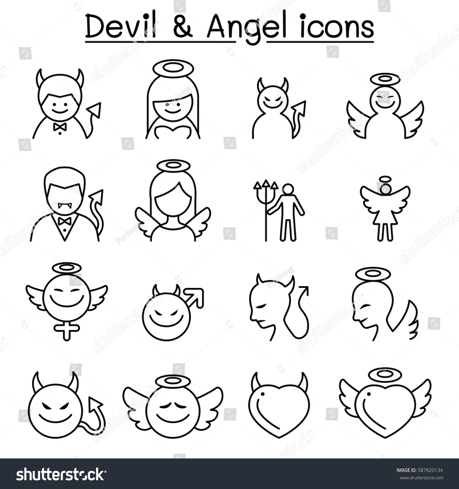 Devil Angel Icon Set Thin Line Stock Vector (Royalty Free) 587820134