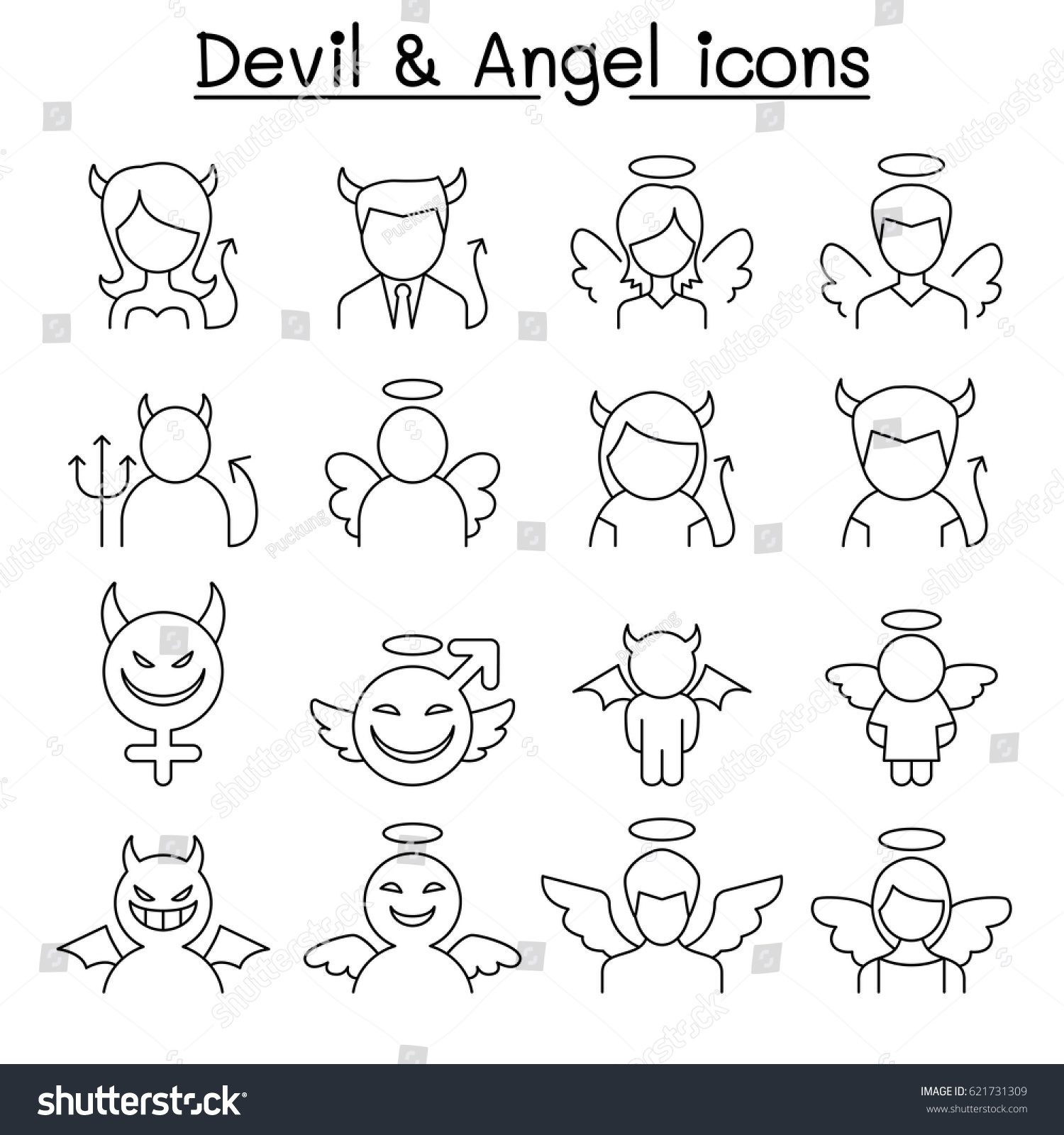 Devil Angel Icon Set Thin Line Stock Vector (Royalty Free) 621731309 ...