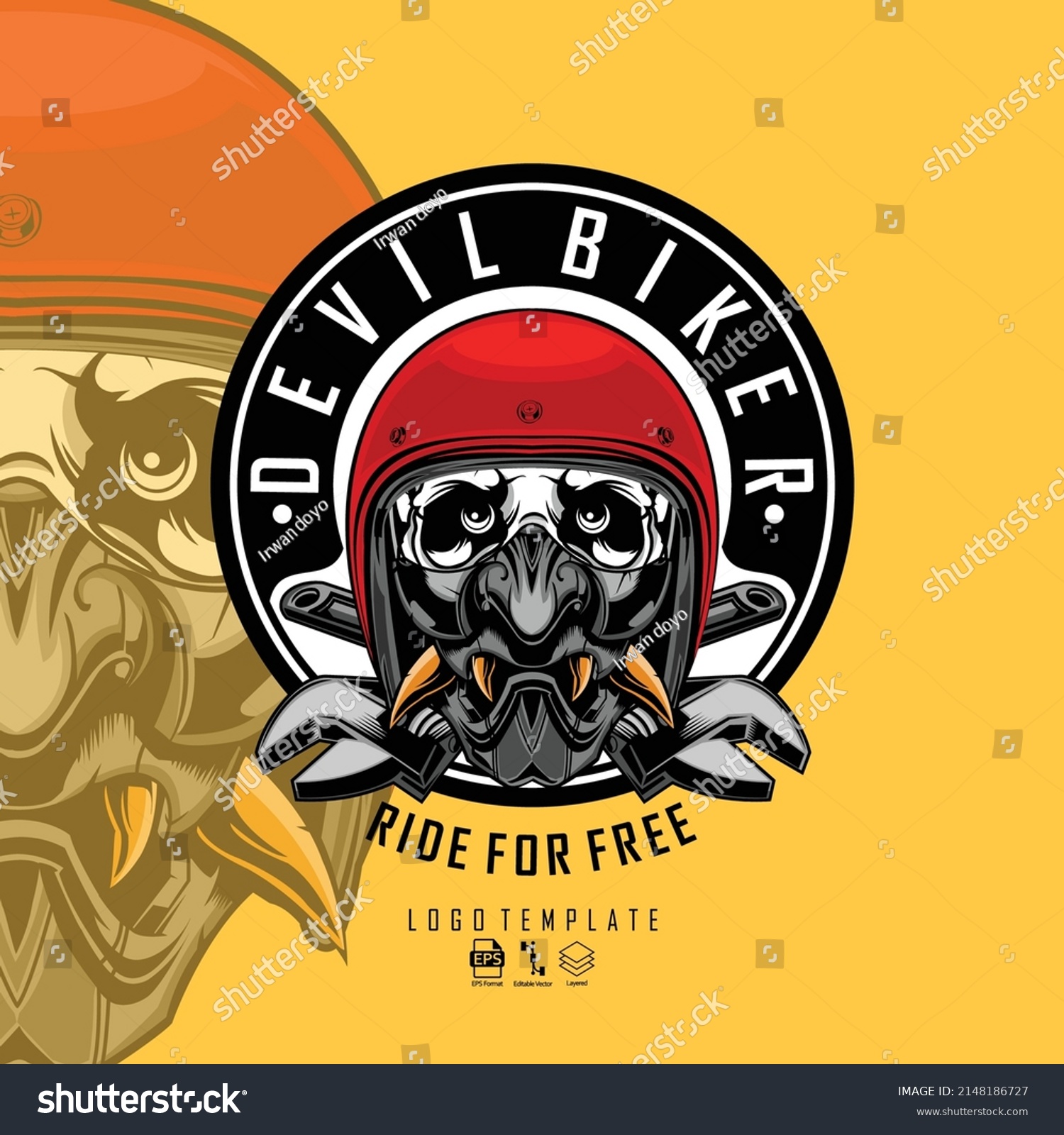 Devil Biker Illustration Yellow Background Ready Stock Vector (Royalty ...