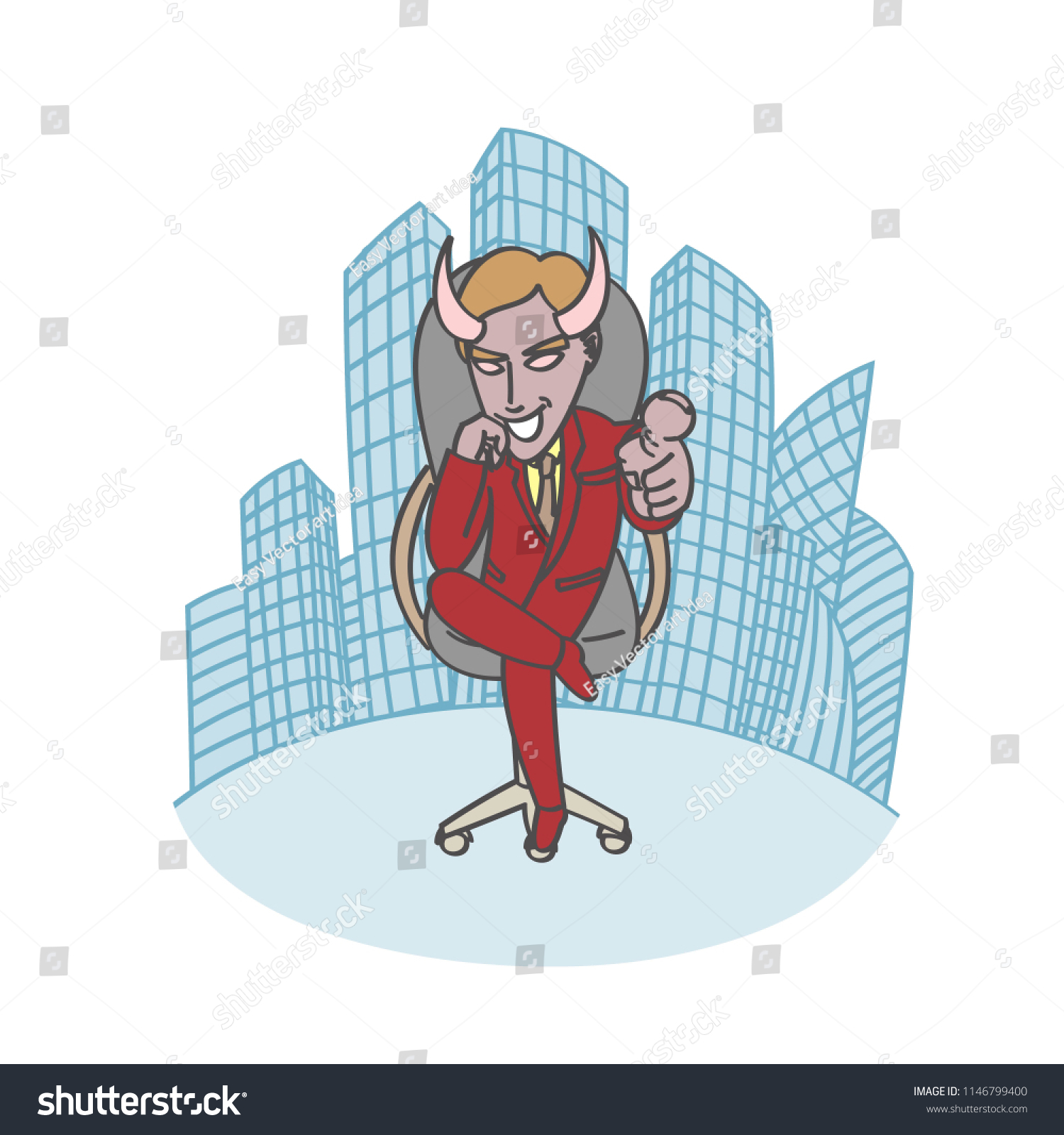 Devil Boss Sitting Cartoon Thinking Bad Stock Vector (Royalty Free ...