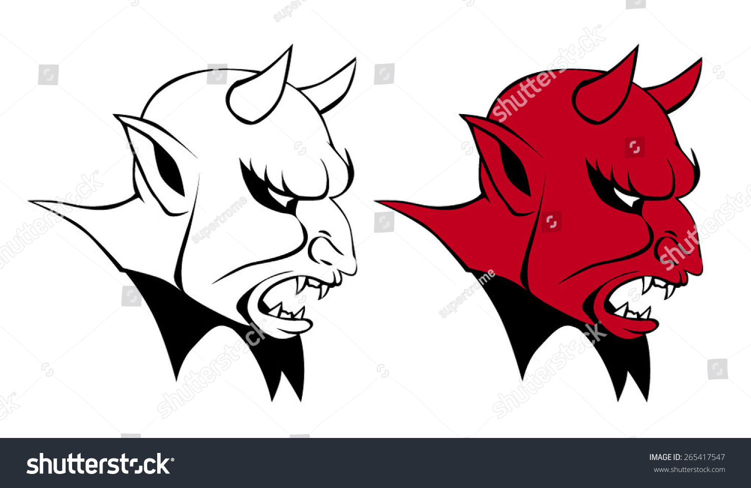 Devil Face Red Black White Stock Vector (Royalty Free) 265417547 ...