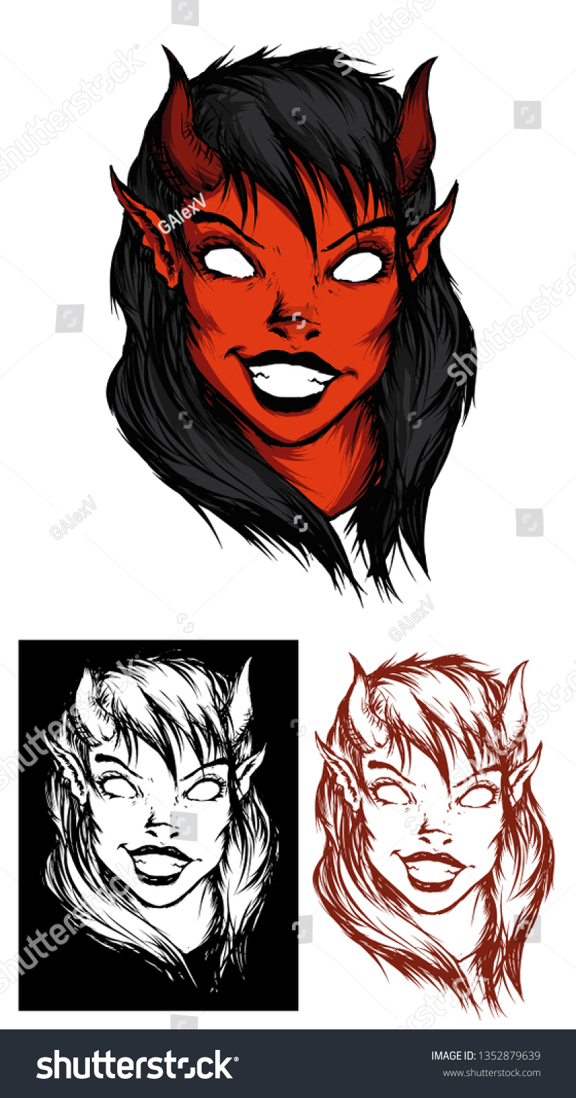 Devil Girl Smiling Vector Illustration Stock Vector (Royalty Free ...