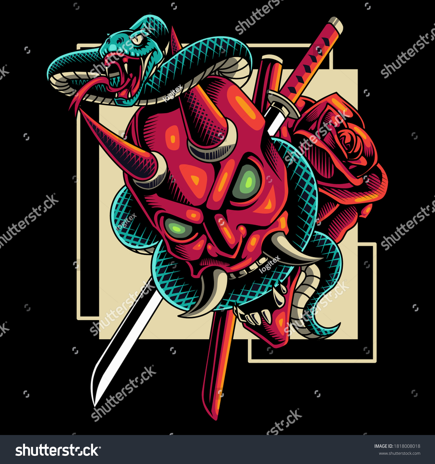 Devil Head Snake Mascot Logo: vetor stock (livre de direitos ...