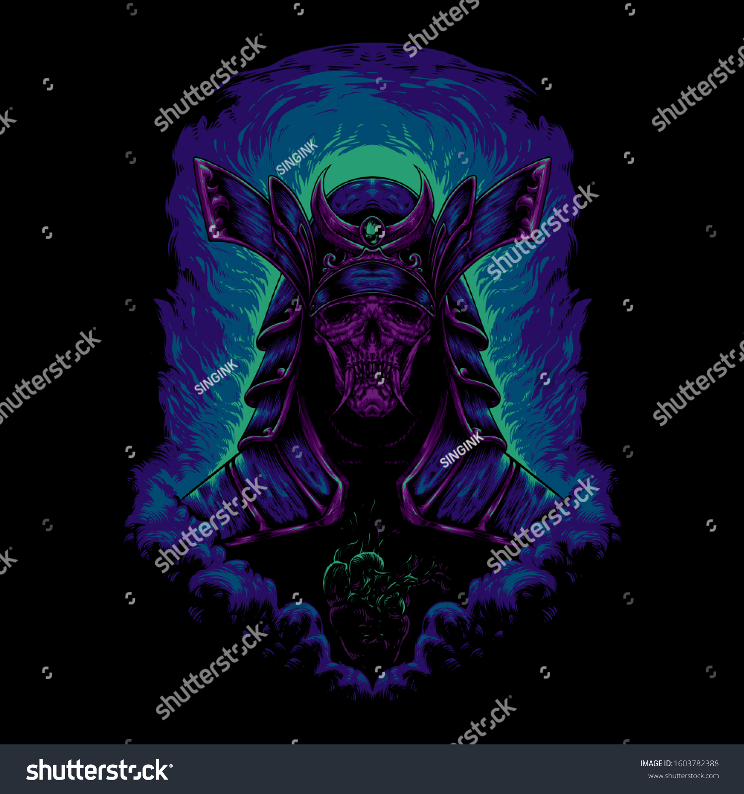 Vektor Stok Devil Samurai Japan Skeleton Illustration (Tanpa Royalti ...