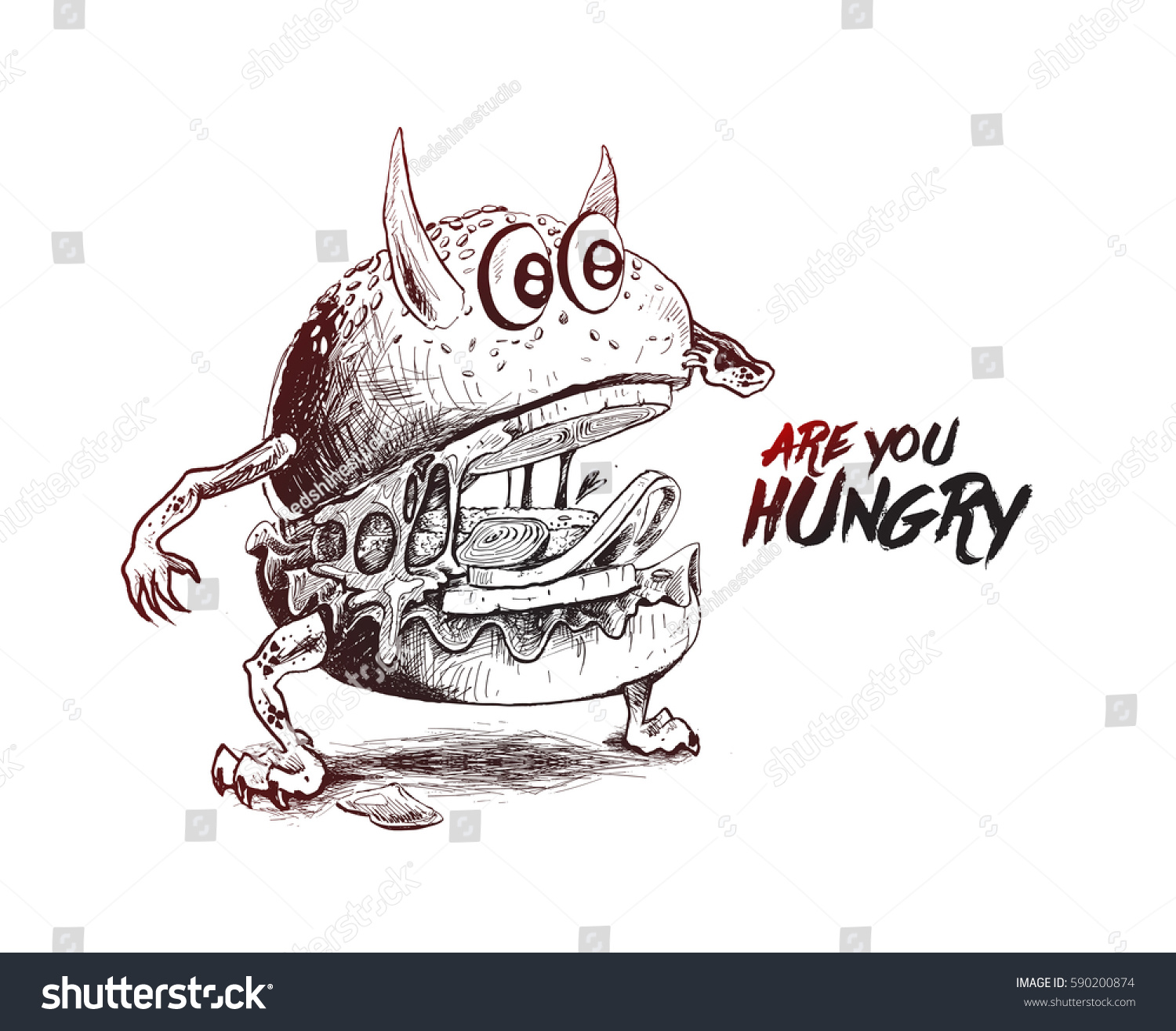 Devil Style Burger Hand Drawn Sketch: vector de stock (libre de ...