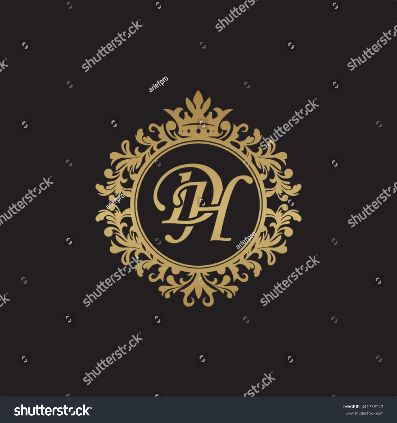 Dh Initial Luxury Ornament Monogram Logo Stock Vector (Royalty Free ...