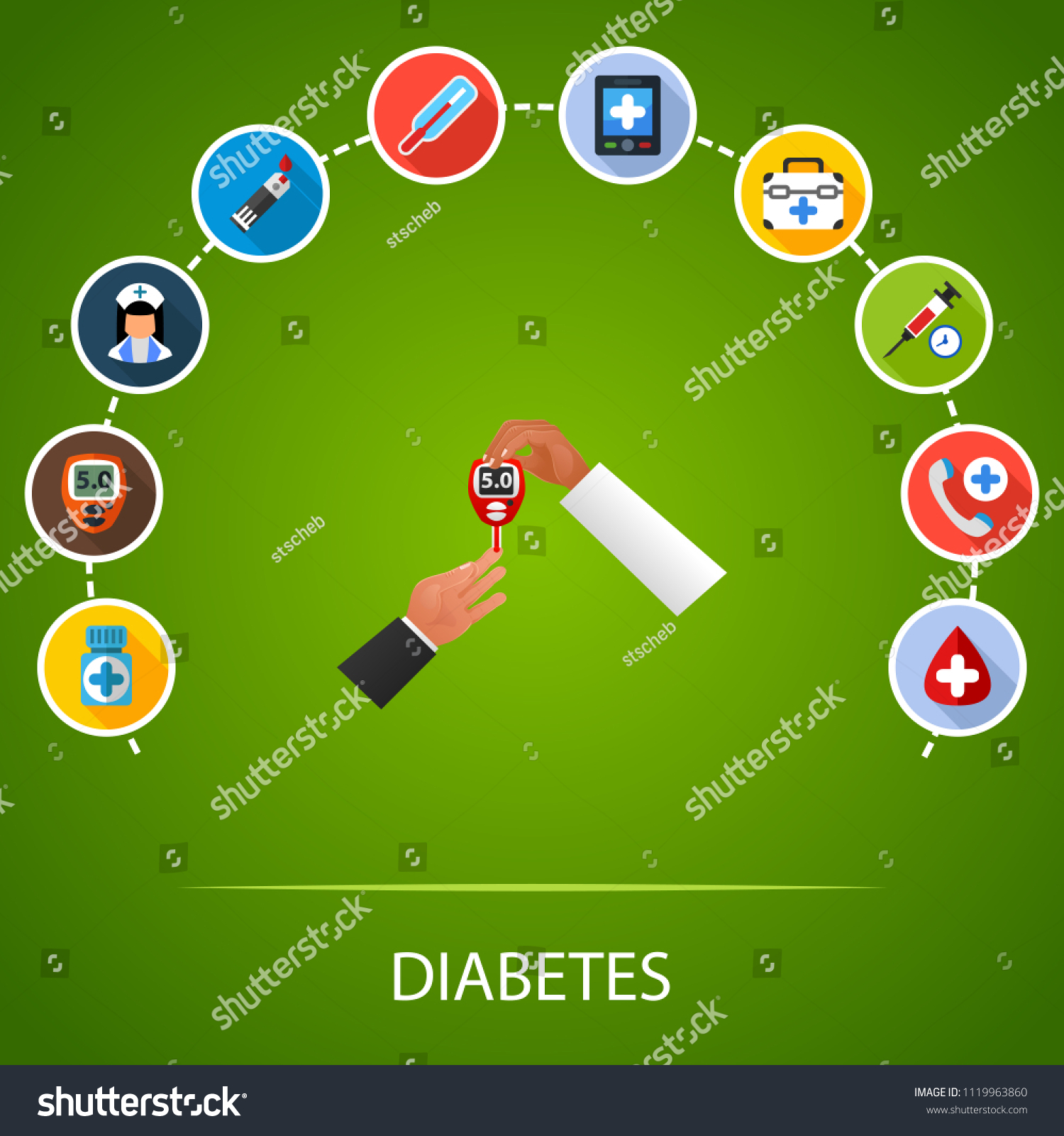 Diabetes Flat Icons Concept Vector Illustration Stock Vector Royalty