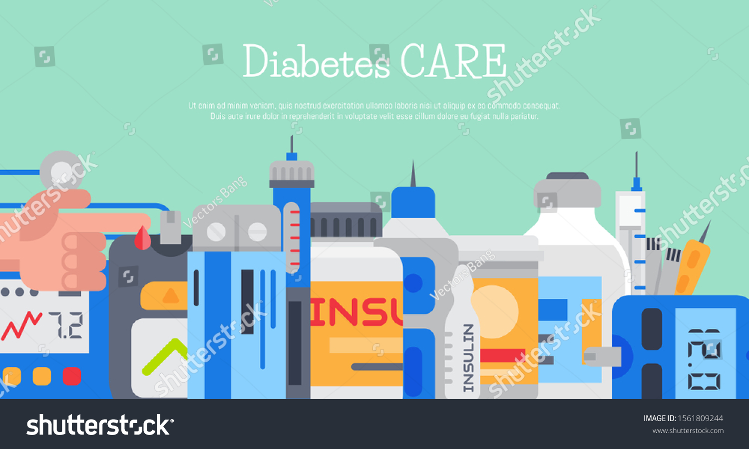 Diabetes Mellitus Care Banner Vector Illustration Stock Vector Royalty