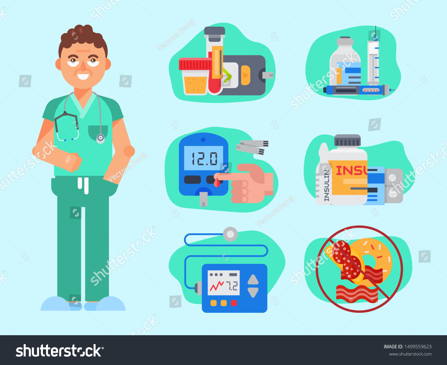Vektor Stok Diabetes Mellitus Care Vector Illustration Doctor Tanpa