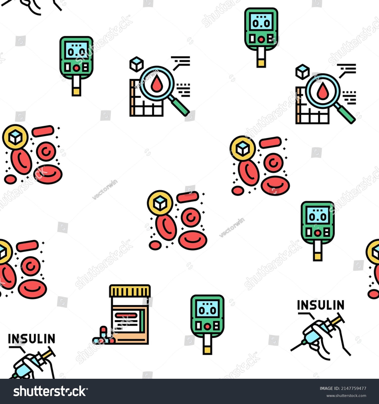 Diabetes Treatment Vector Seamless Pattern Thin Stock Vector (Royalty ...