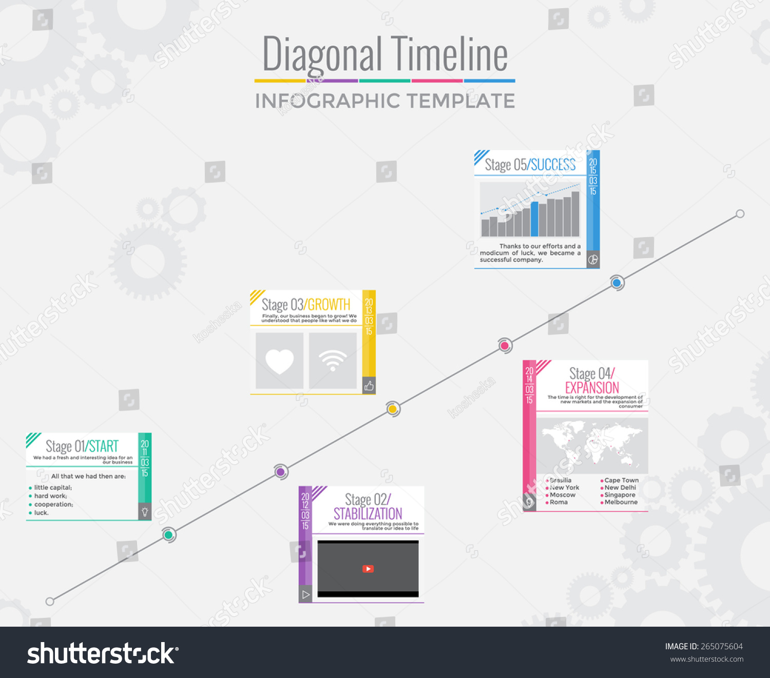 Diagonal Timeline Infographics Flat Style Stock Vector (Royalty Free ...