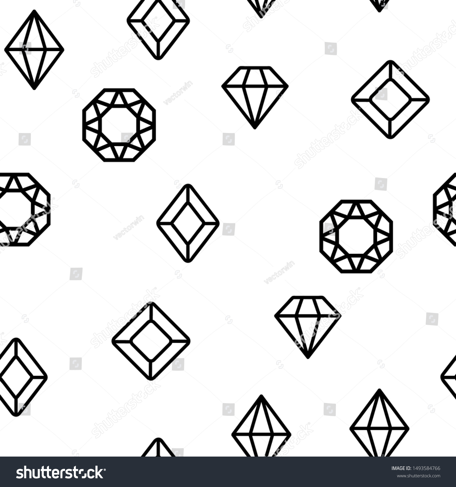 Diamonds Gems Vector Seamless Pattern Contour Stock Vector (Royalty ...