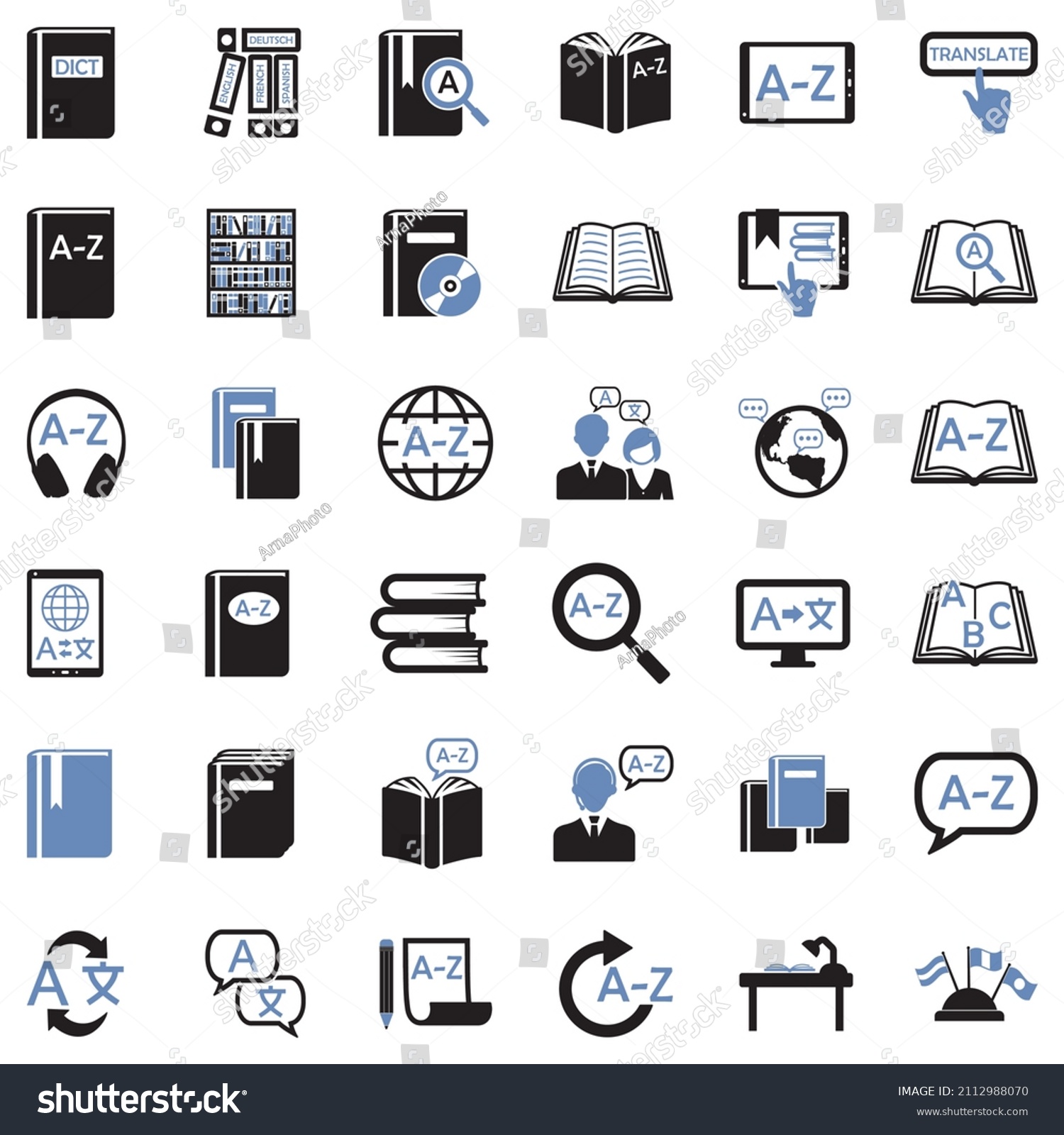 Dictionary Icons Two Tone Flat Design Stock Vector (Royalty Free ...