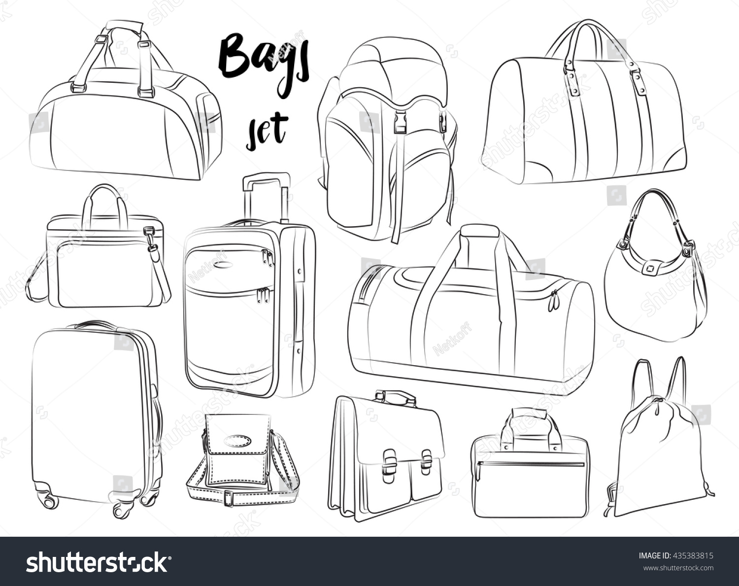 Different Bags Set Stock Vector (Royalty Free) 435383815