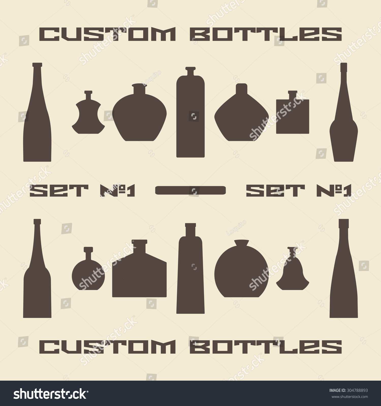 Vektor Stok Different Bottle Types Silhouette Icon Set (Tanpa Royalti ...
