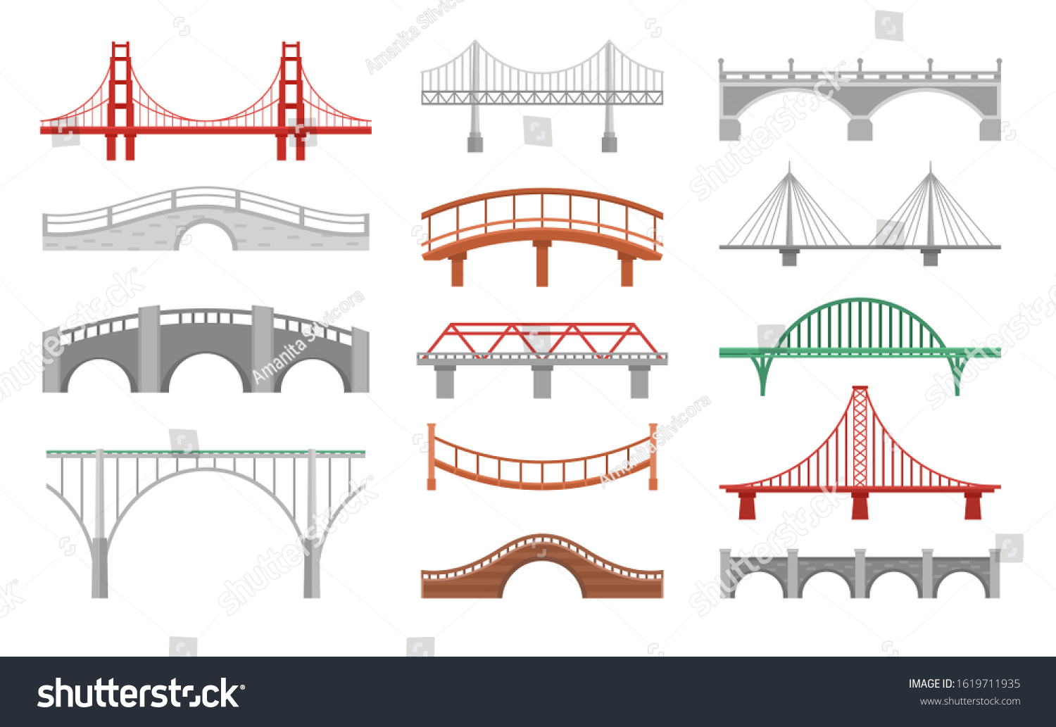 Différents ponts, ensemble d'illustrations vectorielles à : image ...