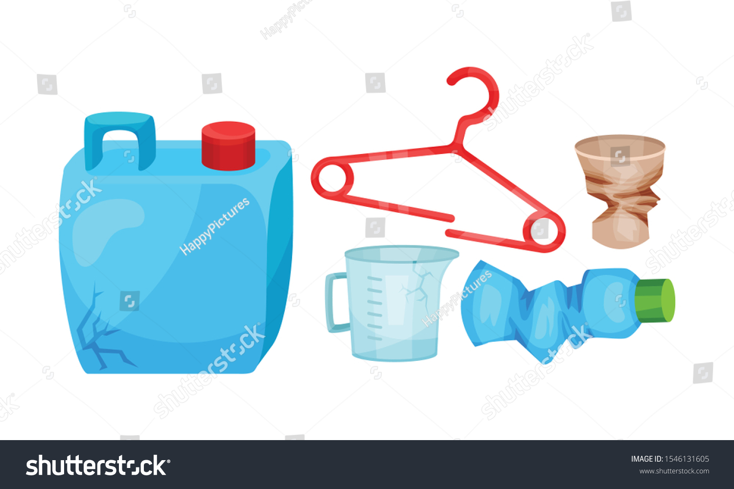 Different Broken Plastic Things Vector Illustration 스톡 벡터(로열티 프리 ...