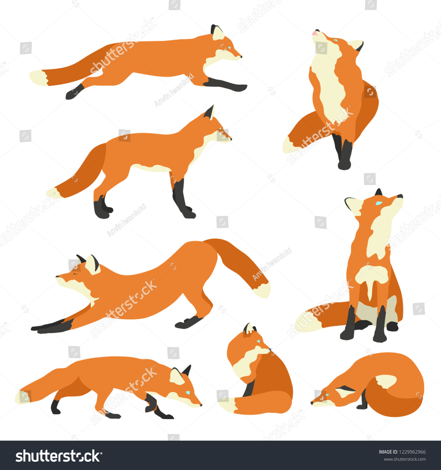 Different Cartoon Foxes Set Simple Flat Stok Vektör (Telifsiz ...