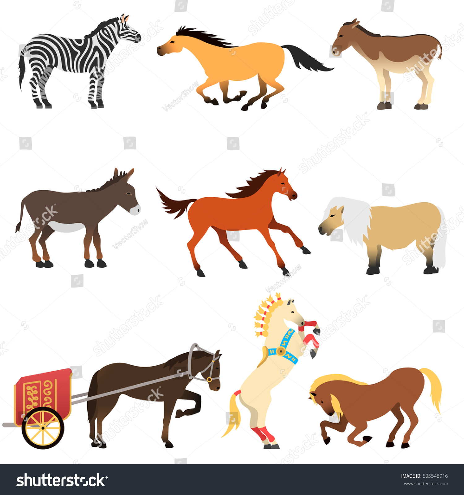 Different Cartoon Horses On White Background Stock Vector (Royalty Free ...