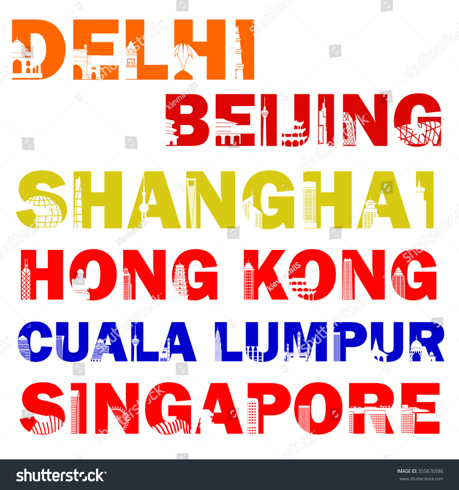 Different Cities Words Capital Letters Stock Vector (Royalty Free ...