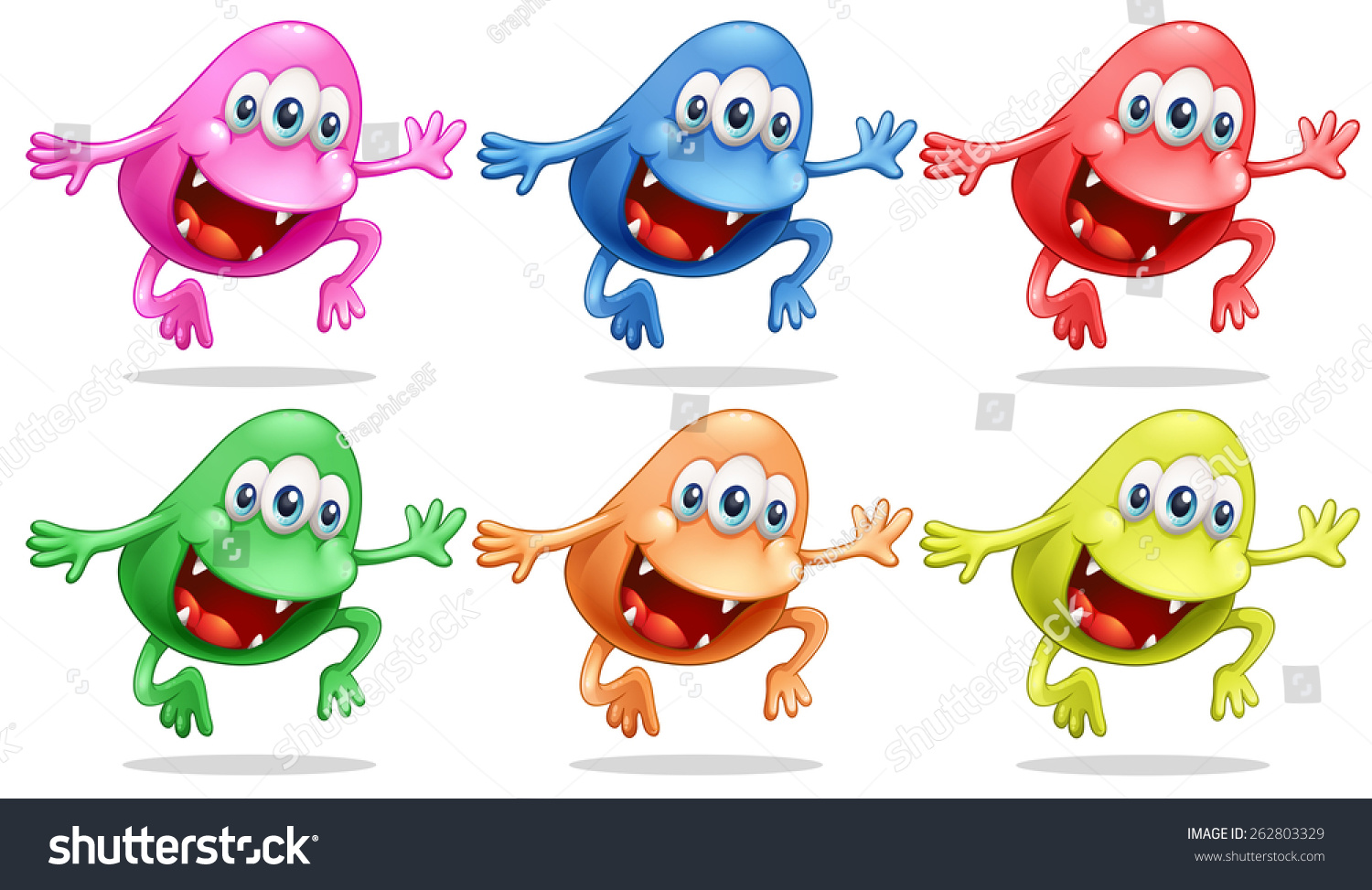 Different Color Monsters Jumping Stock Vector (Royalty Free) 262803329 ...
