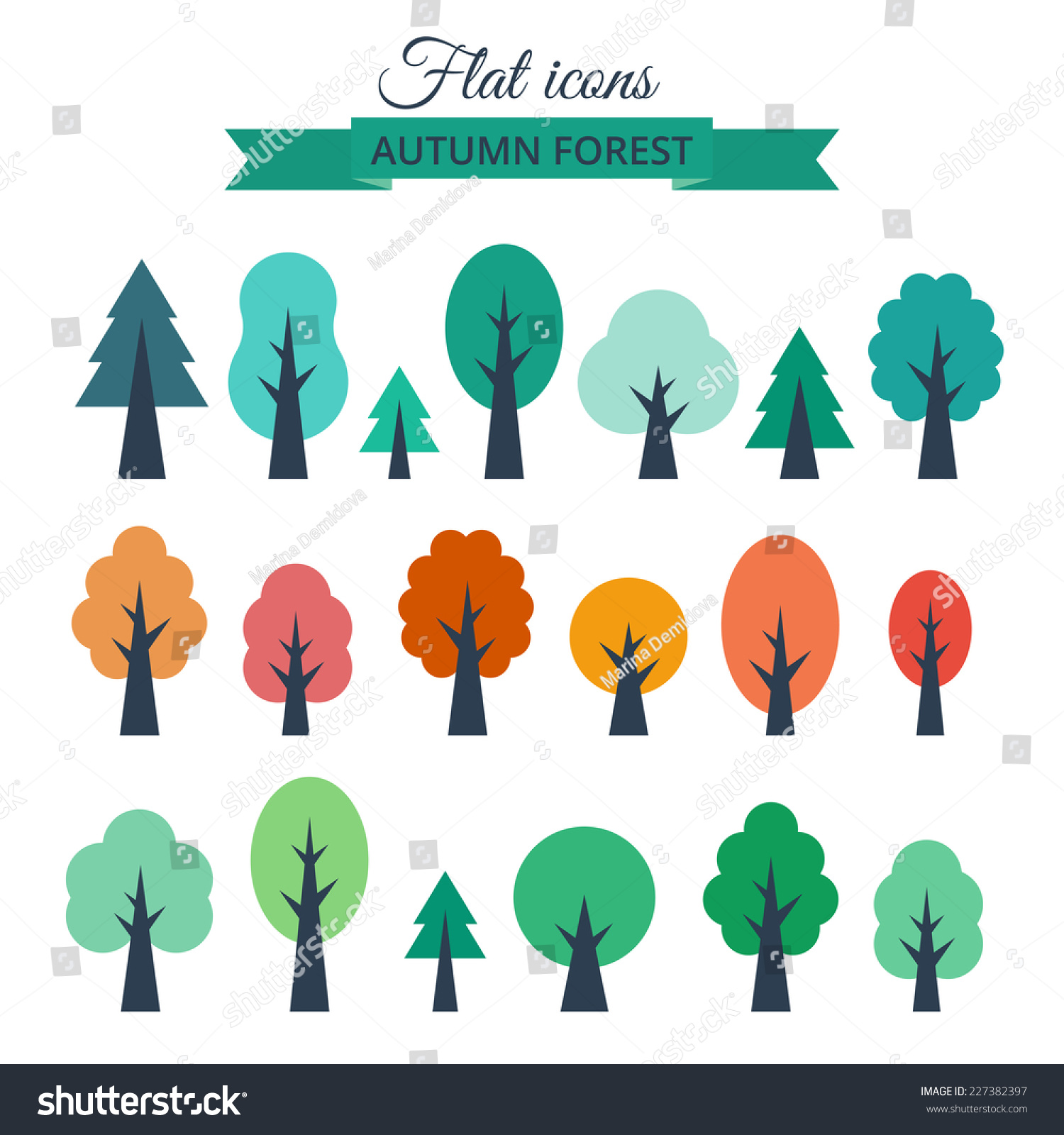 Different Colored Trees Flat Design Vector Stock Vector (Royalty Free ...