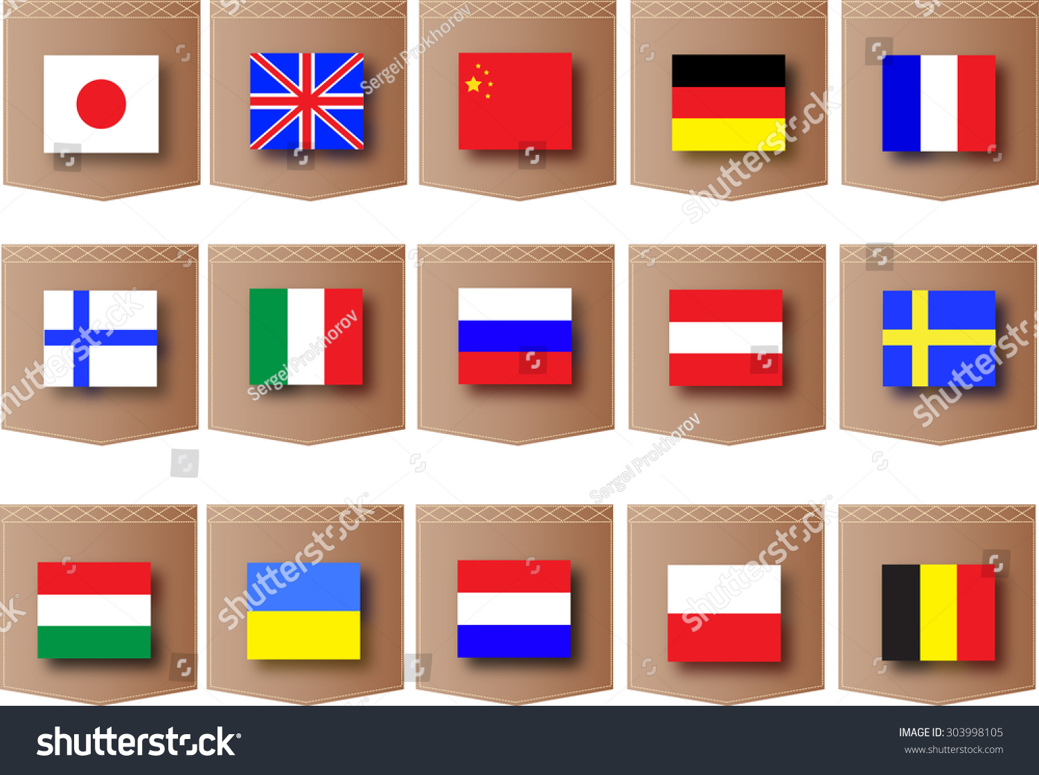 Different Countries Flags On Pockets Vector: vector de stock (libre de ...