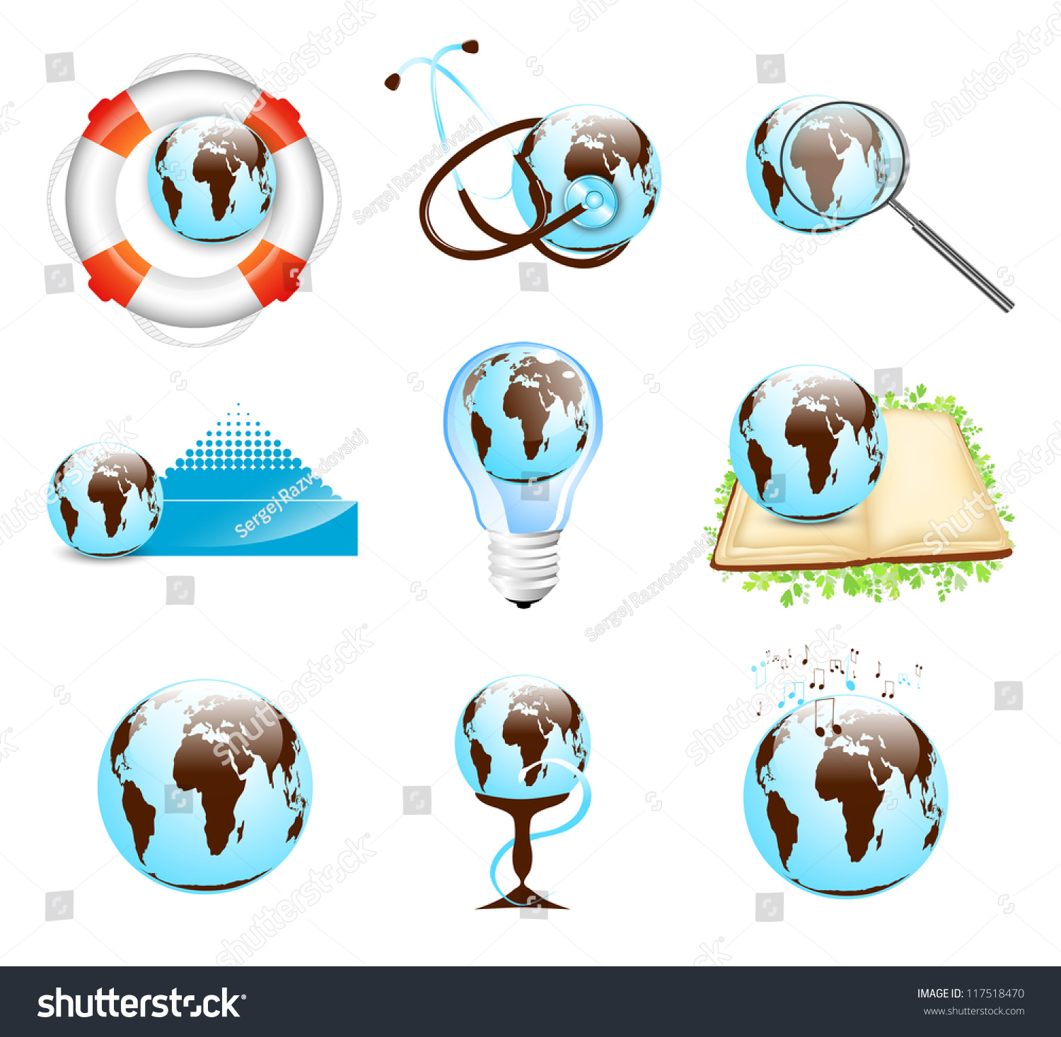 Different Earth Designs Set Over White: vector de stock (libre de ...