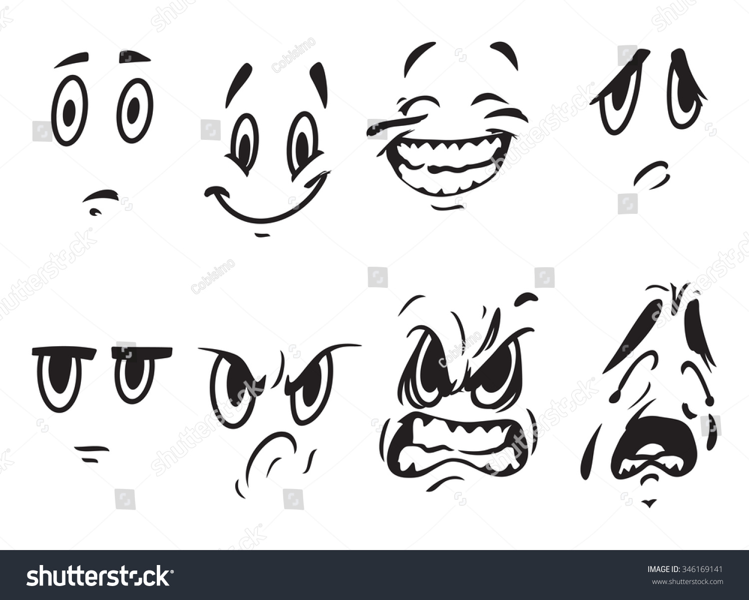 Different Face Expression Cartoon Vector Illustration: เวกเตอร์สต็อก ...