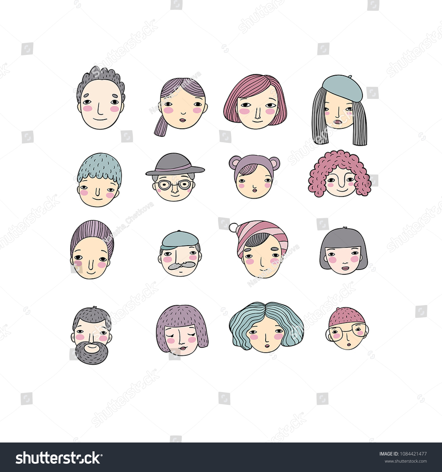 Different Faces Hand Drawing Isolated Objects Stock Vector (Royalty ...