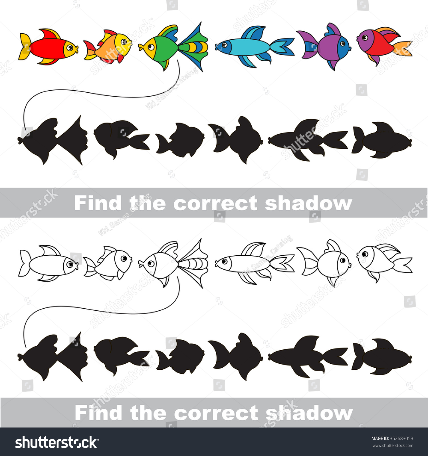 Different Fishes Set Find Correct Shadow Stock Vector (Royalty Free ...
