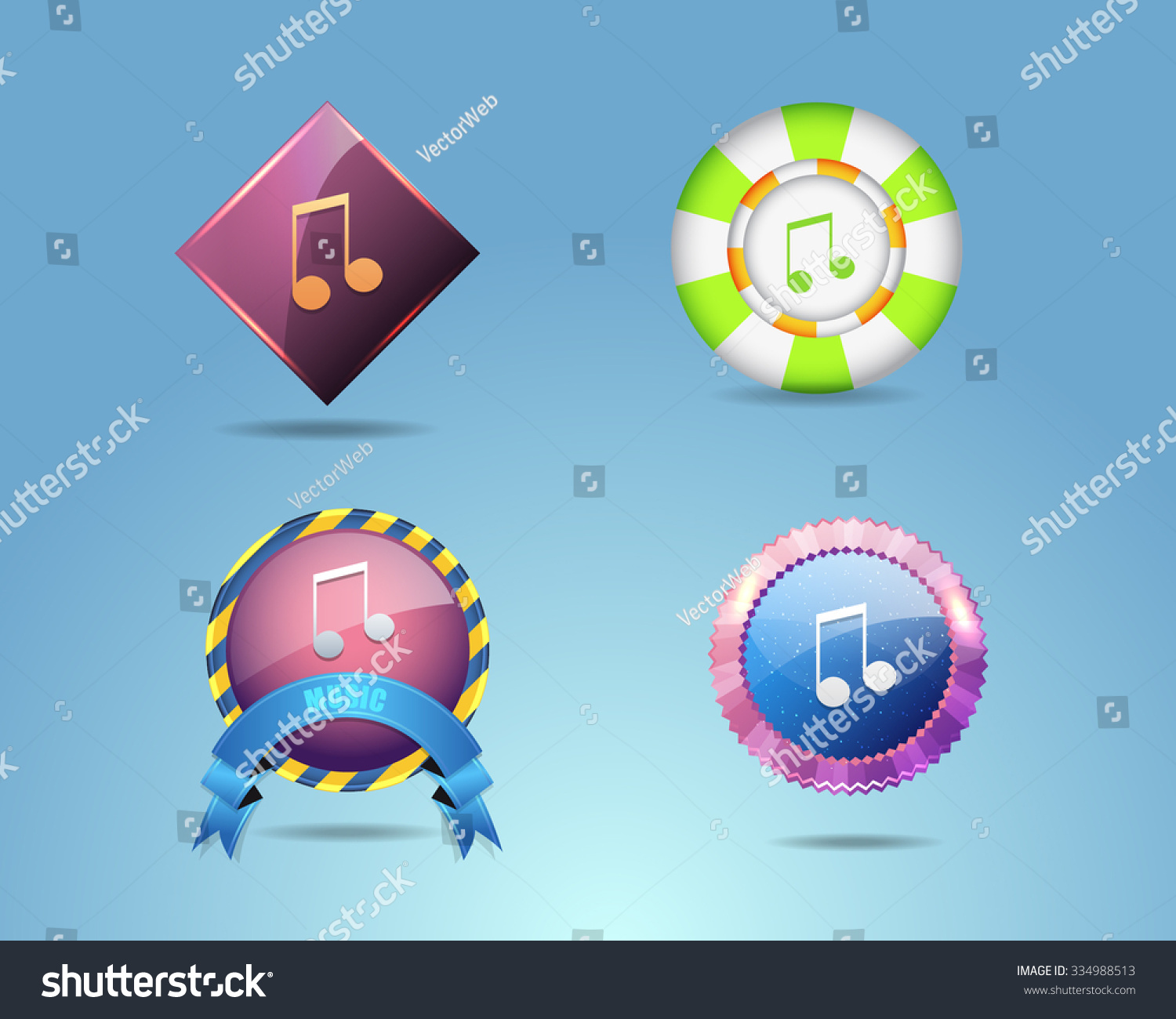 Different Frames Music Note Icons Buttons: vector de stock (libre de ...