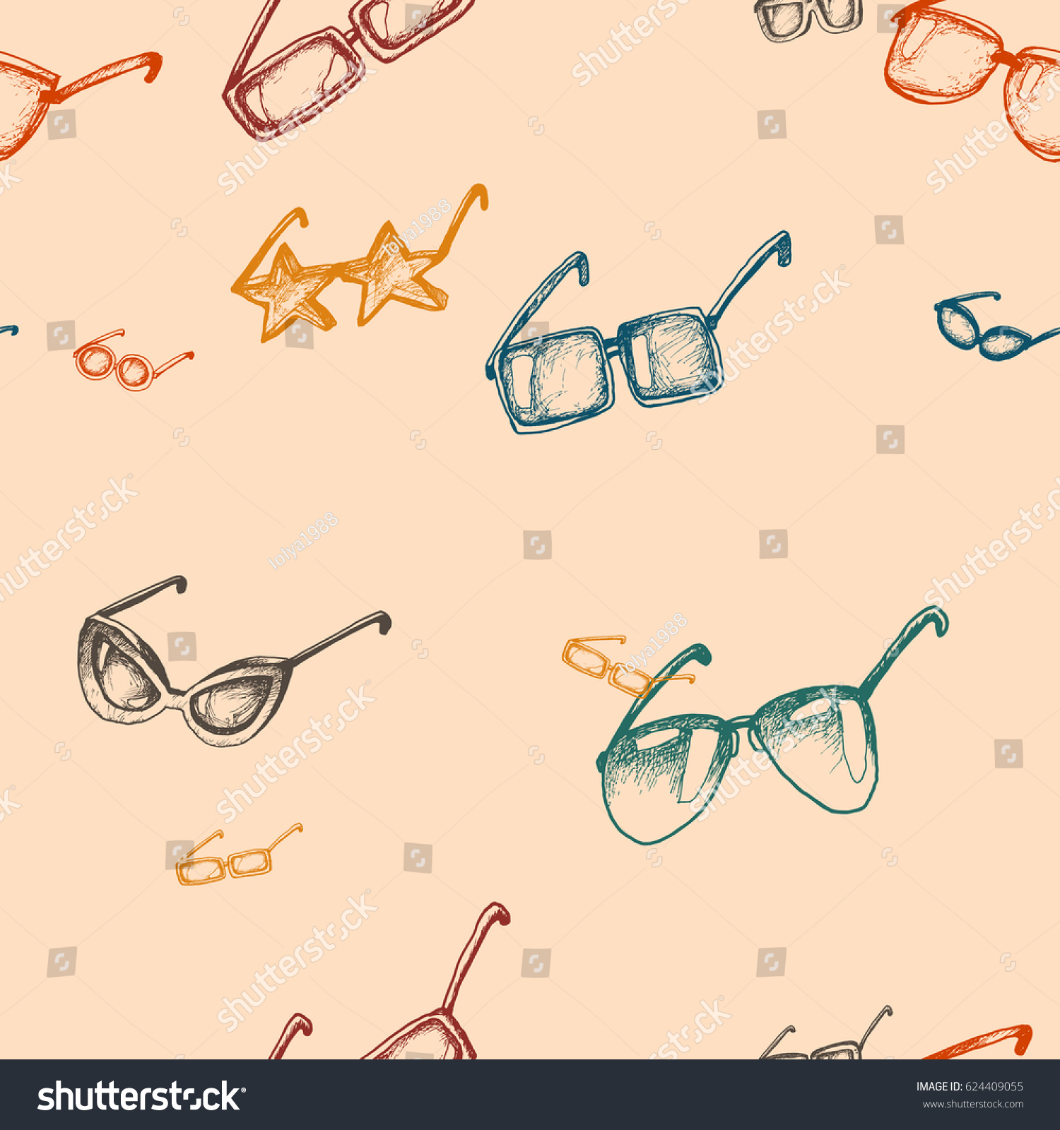 Different Glasses Types Seamless Pattern Hand Stock Vector (Royalty ...