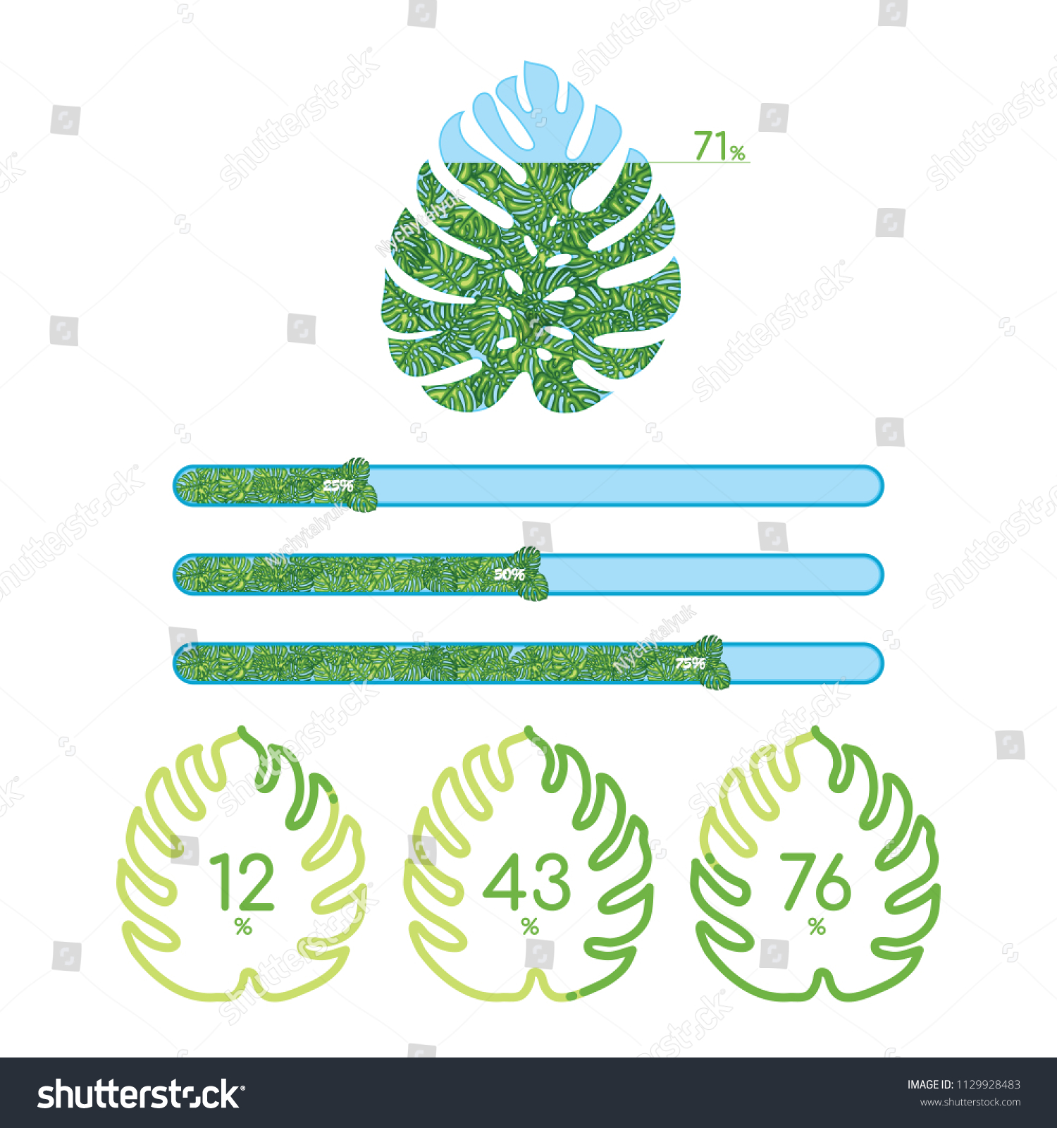 Different Green Progress Bars Tropical Leaves Stock Vector (Royalty ...