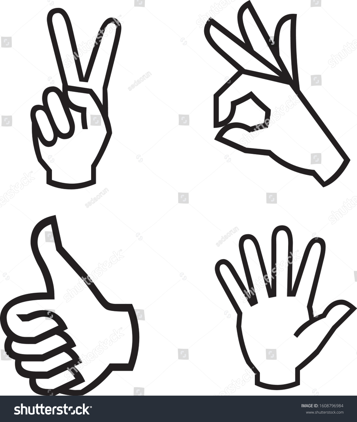 Different Hand Signs On White Background Stock Vector (Royalty Free ...