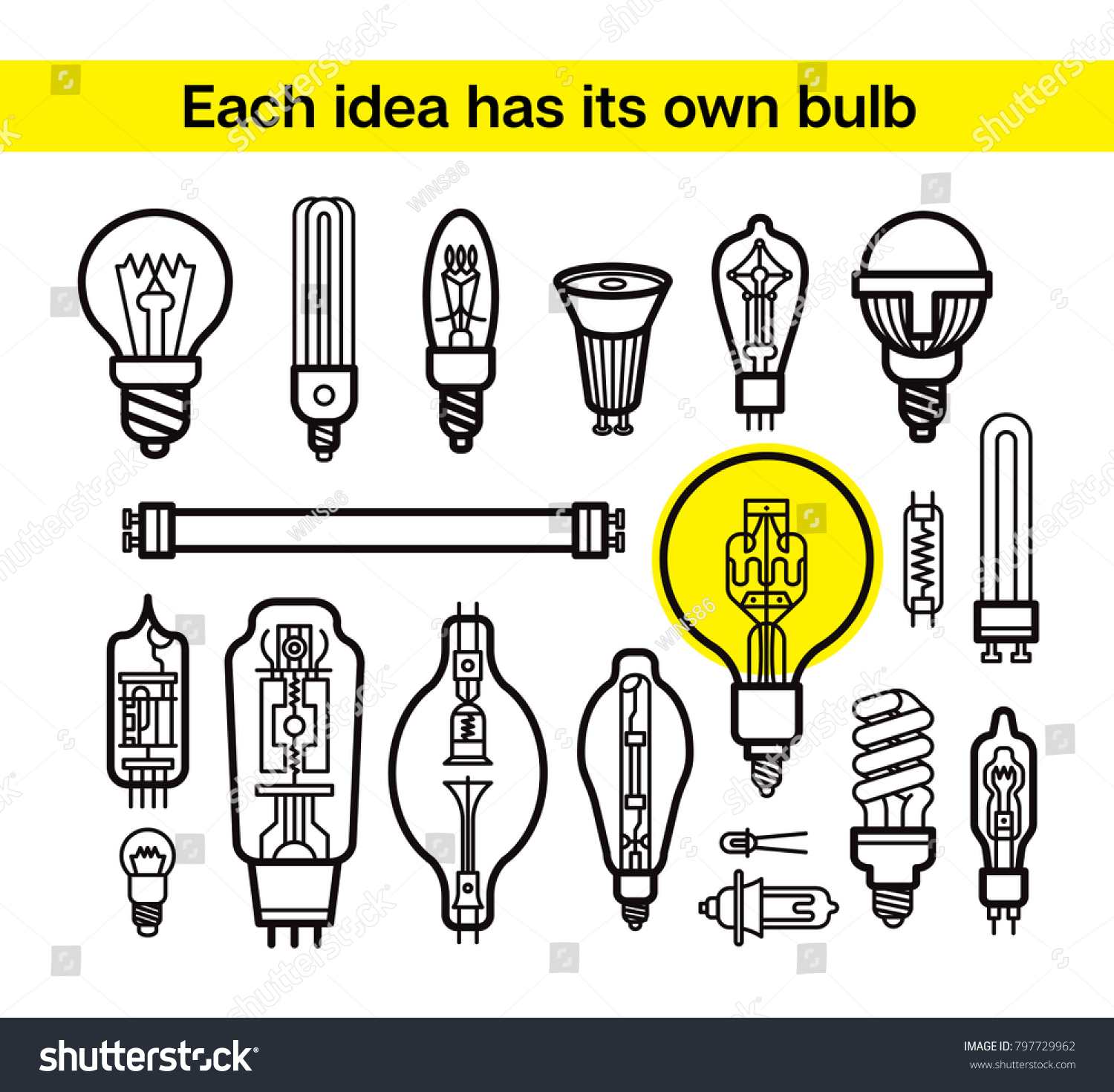 Different Light Bulb Icon Collection Flat Stock Vector (Royalty Free ...