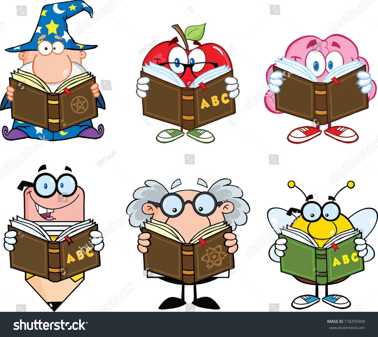 Different Mascots Reading Book Cartoon Characters 스톡 벡터(로열티 프리 ...