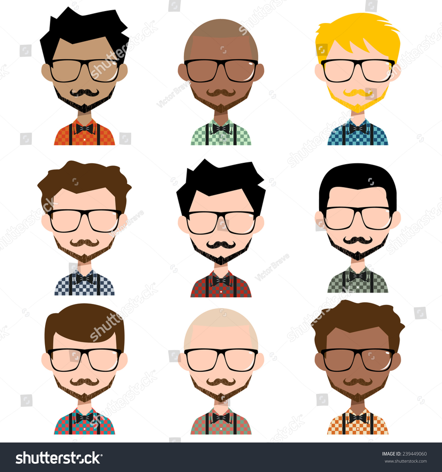 Different Men Hipster Avatar Vector Illustration Stock Vector (Royalty ...