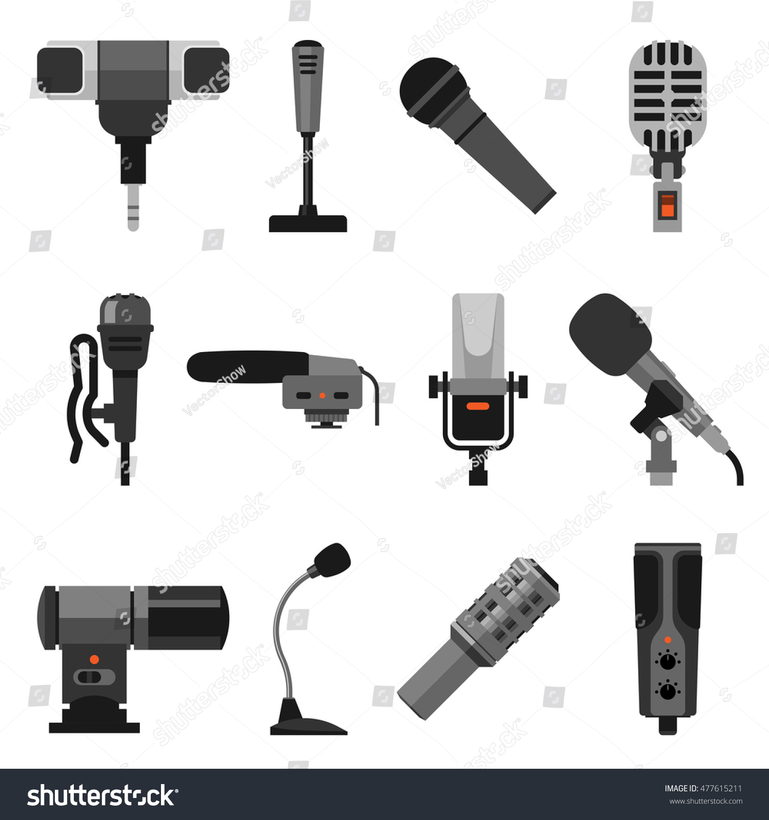 Different Microphones Types Icons Stock Vector (Royalty Free) 477615211 ...