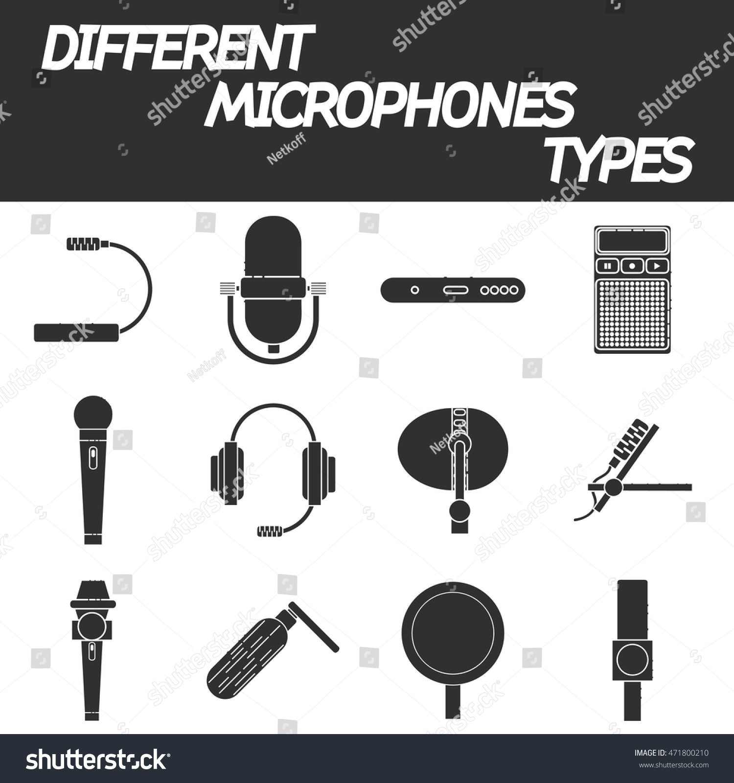 Different Microphones Types Icons Set Stock Vector (Royalty Free ...