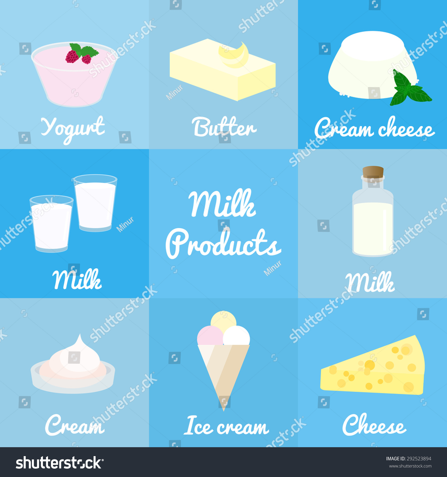 Different Milk Products Set Stock Vector 292523894 - Shutterstock