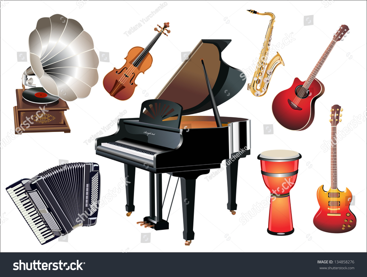 Different Music Instruments On White Background: เวกเตอร์สต็อก (ปลอดค่า ...