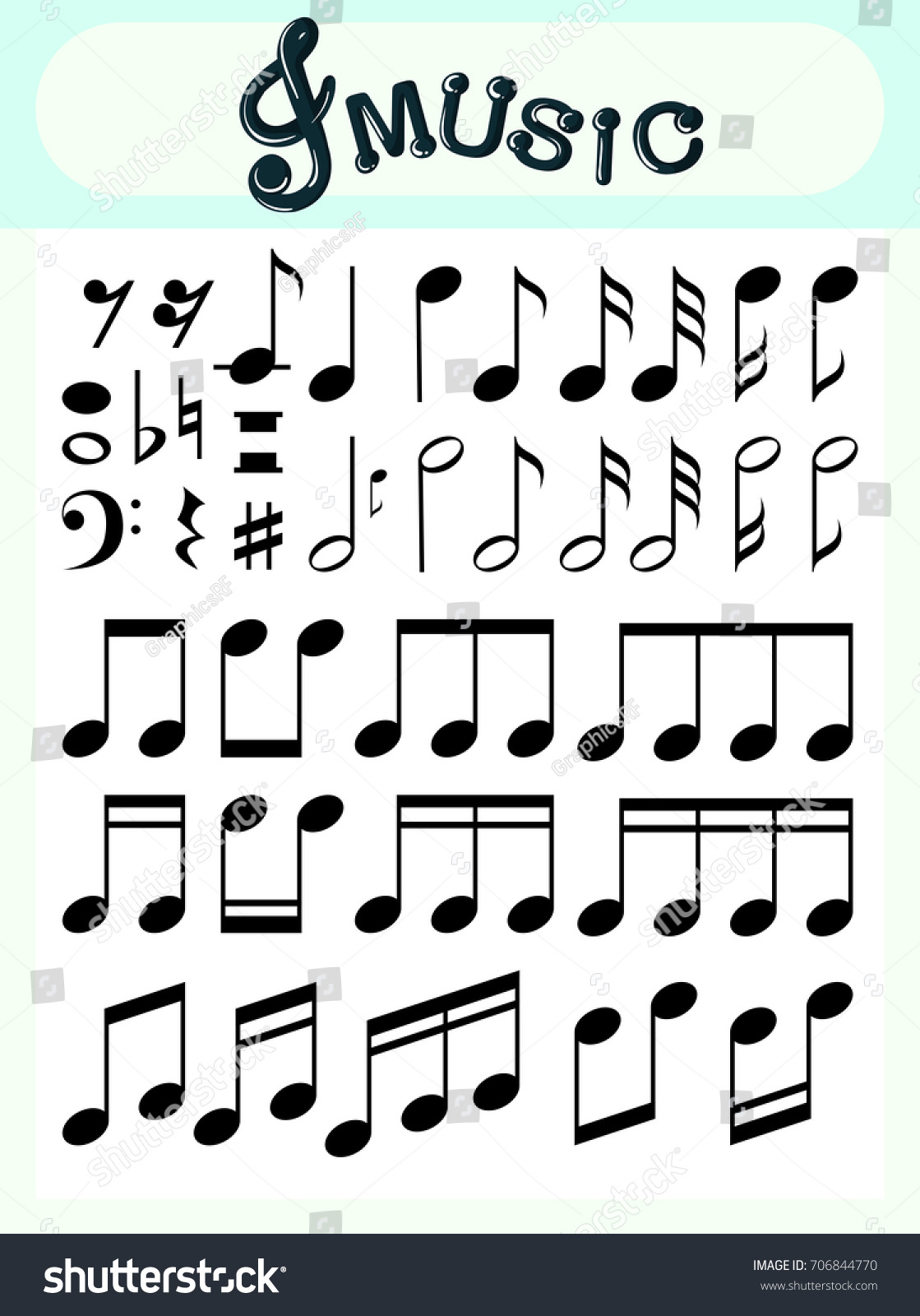 Different Music Notes On Poster Illustration: เวกเตอร์สต็อก (ปลอดค่า ...
