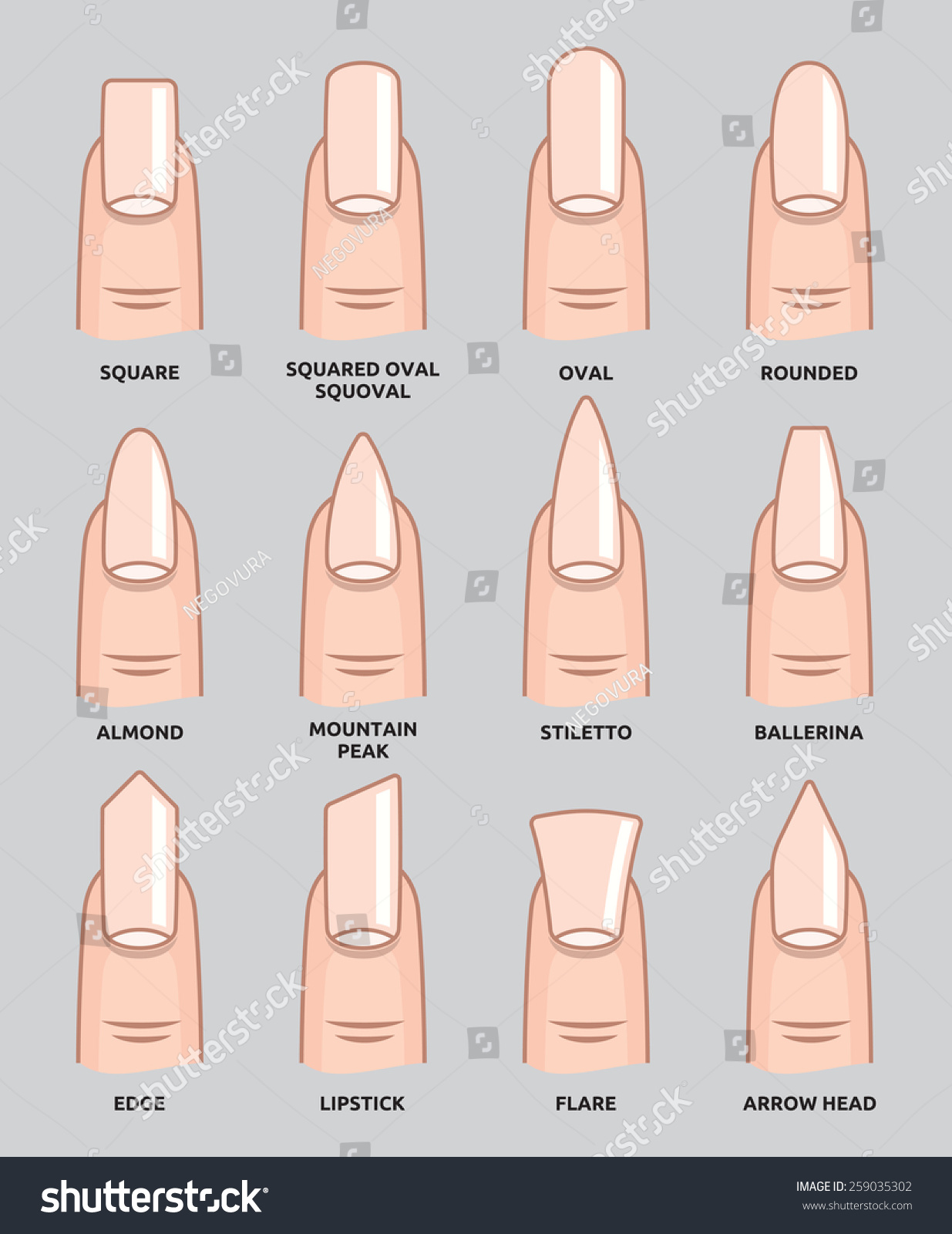 Different Nail Shapes Fingernails Fashion Trends 库存矢量图(免版税)259035302